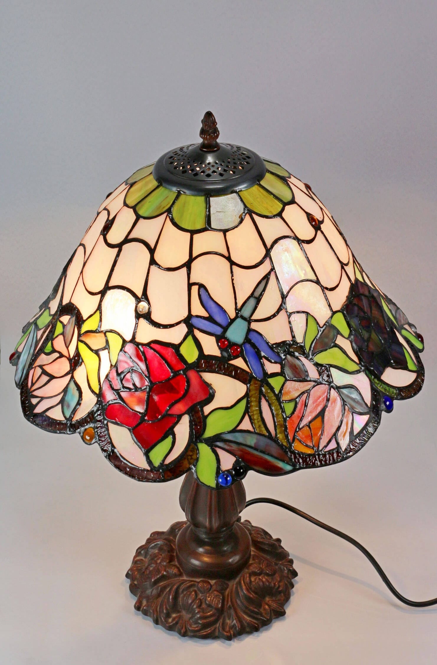Rose & Dragonfly Leadlight Table Lamp (Avail in 2 sizes) — Discount ...