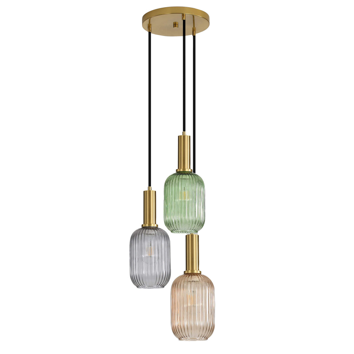 LUXE TRILIGHT: 3 Light Pendant Light with Ribbed Glass Shade (Availabl ...