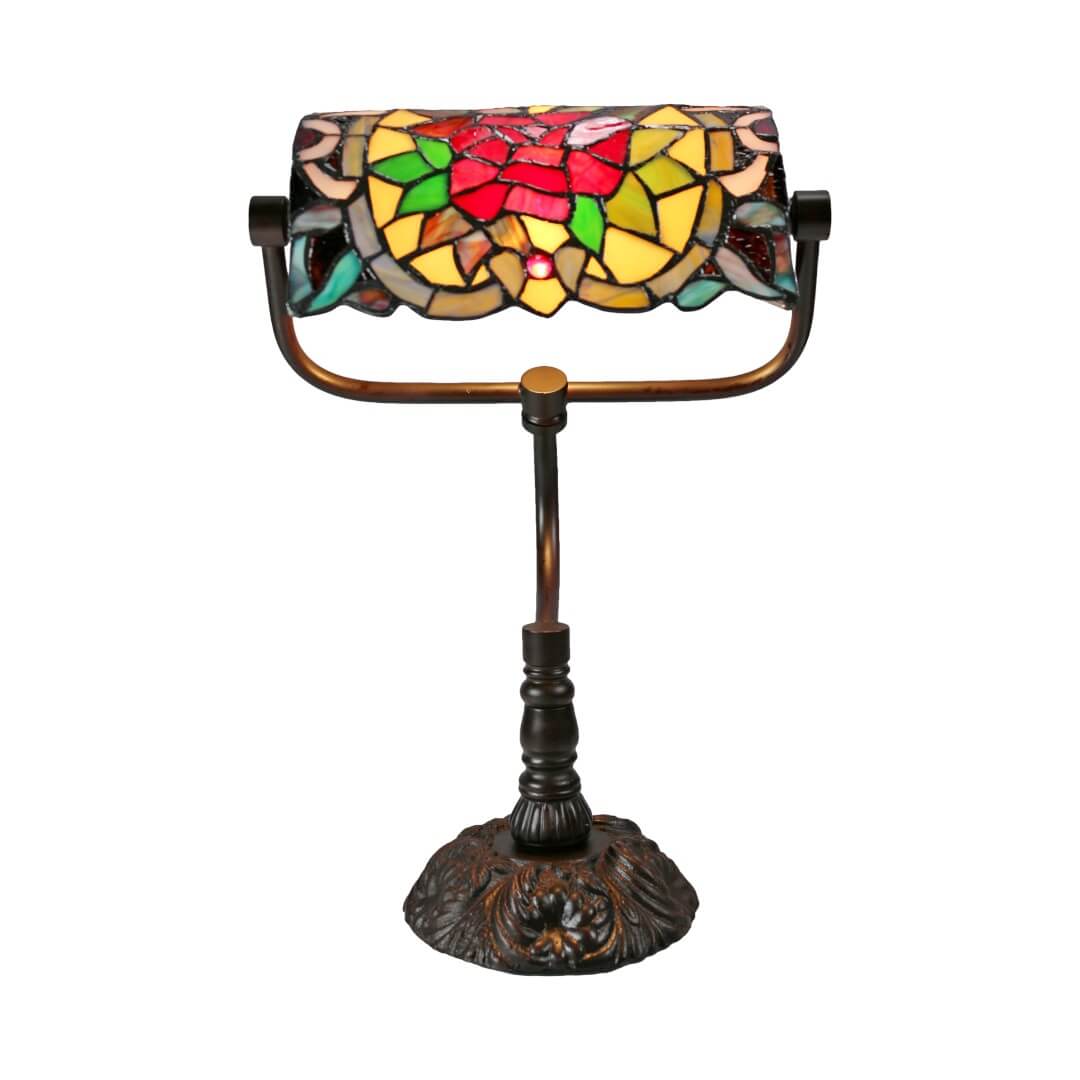 Red Camellia Bankers Leadlight Table Lamp — Discount Lighting