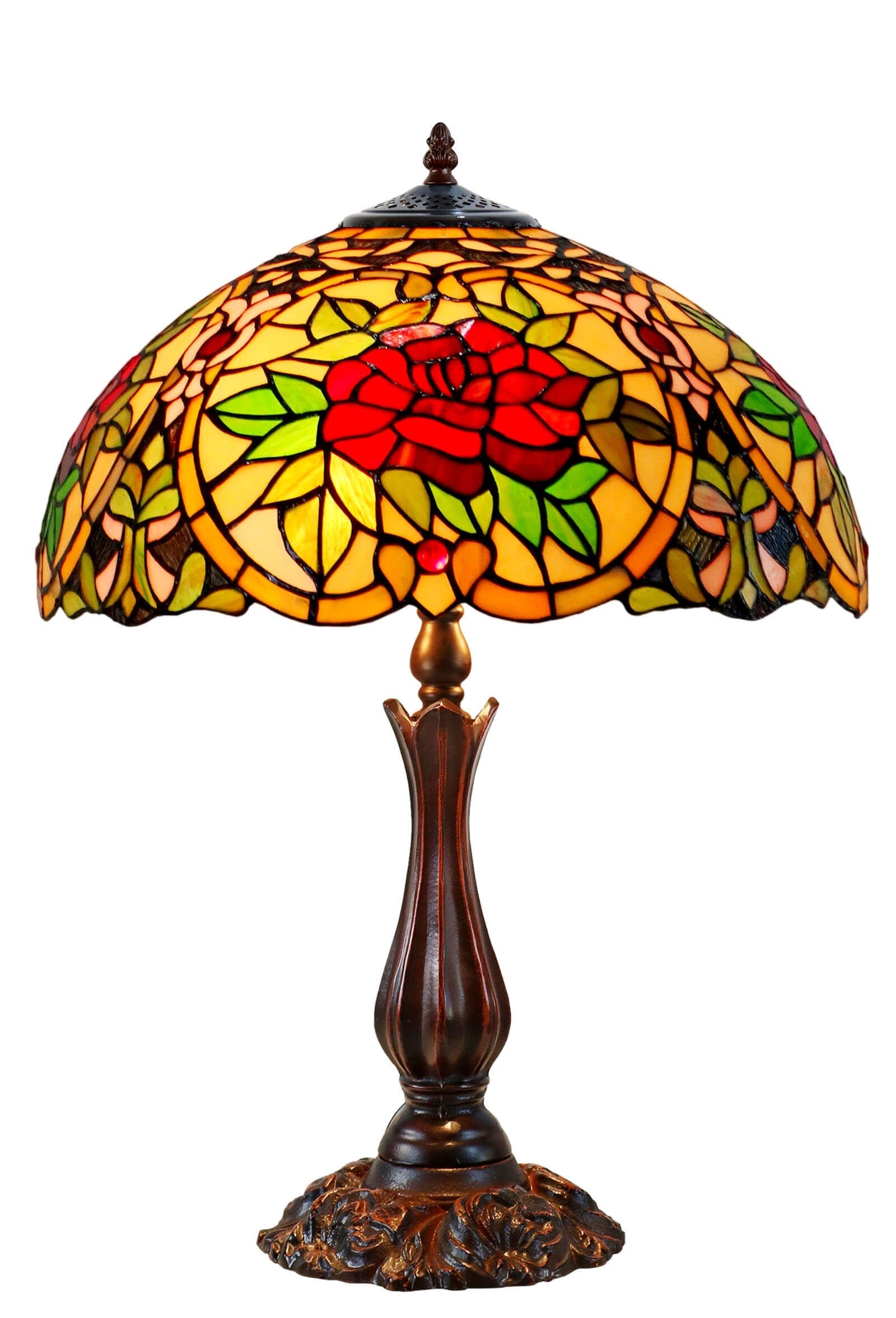 Red Camellia Leadlight Table Lamp (Avail in 2 sizes) — Discount Lighting