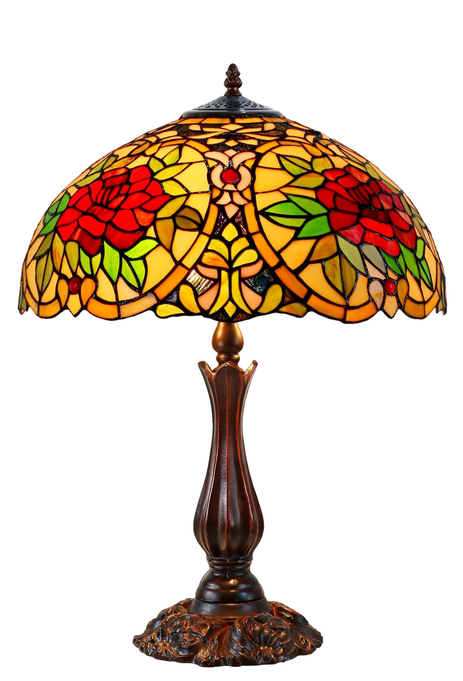 Red Camellia Leadlight Table Lamp (Avail in 2 sizes) — Discount Lighting