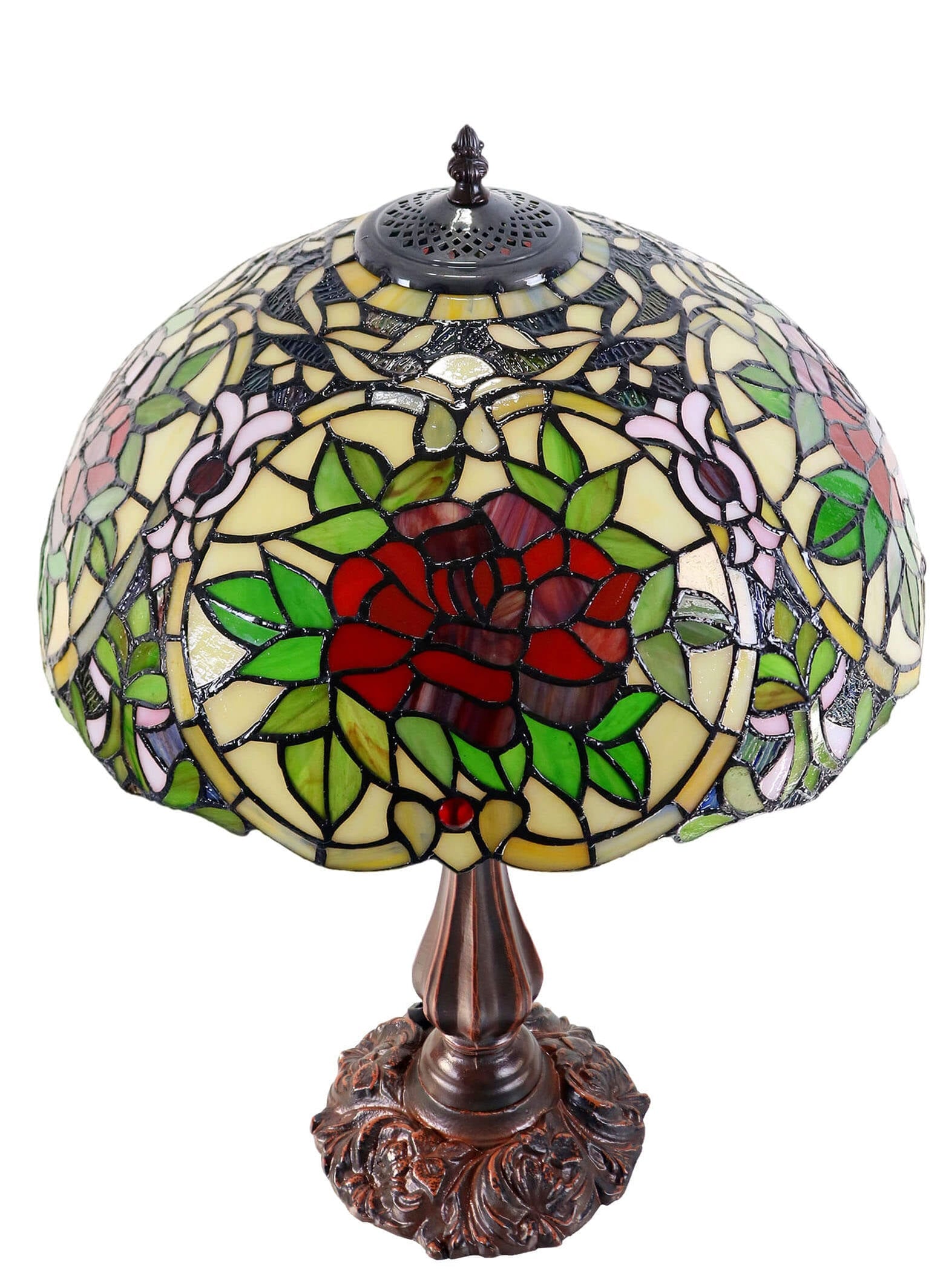 Red Camellia Leadlight Table Lamp (Avail in 2 sizes) — Discount Lighting