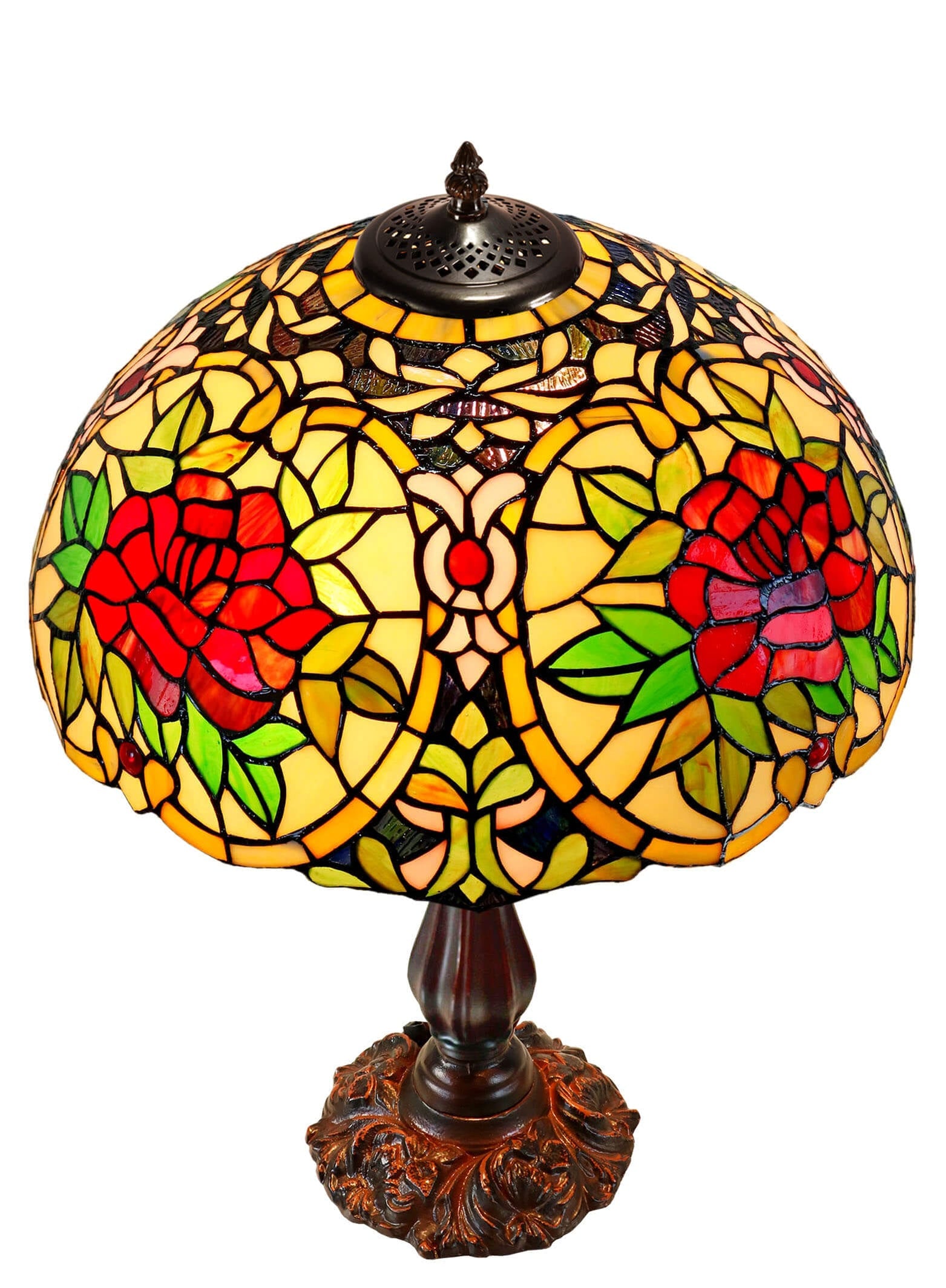 Red Camellia Leadlight Table Lamp (Avail in 2 sizes) — Discount Lighting