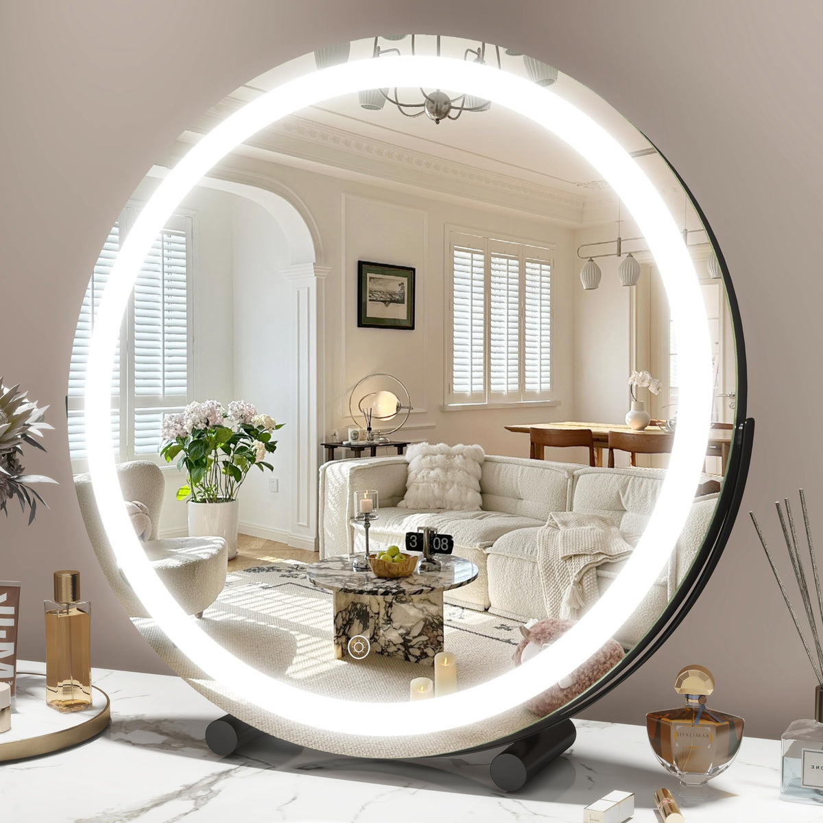 45cm Large Makeup Desk Mirror Lights Round LED Makeup Make up Mirror B ...