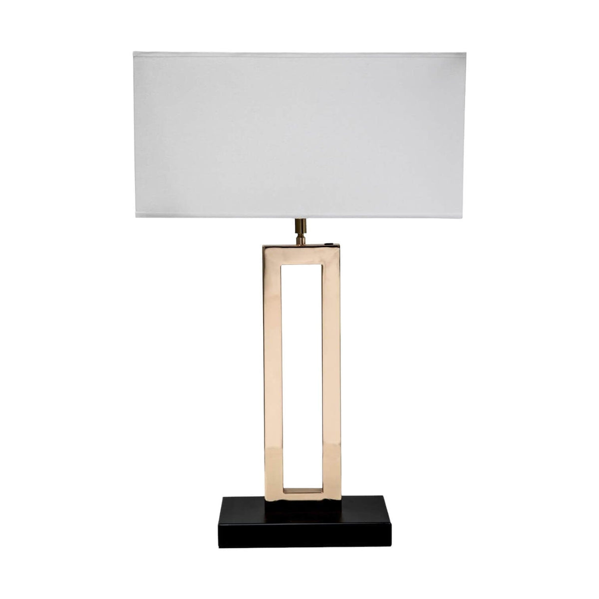 ZEKO - 1 Light Gold Square Black Base Table Lamp with White Fabric Sha ...