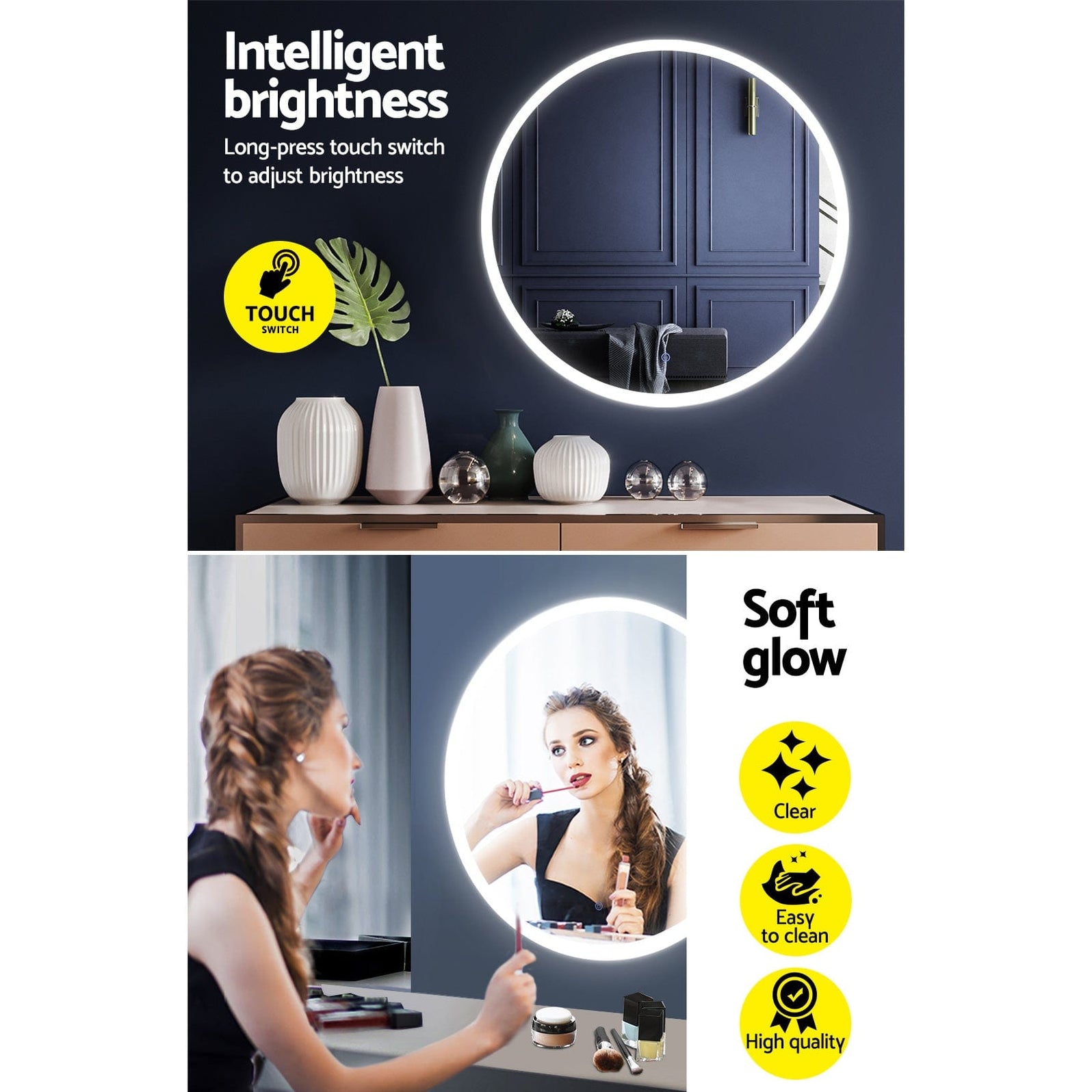 Embellir 70CM LED Wall Mirror With Light Bathroom Decor Round Mirrors ...